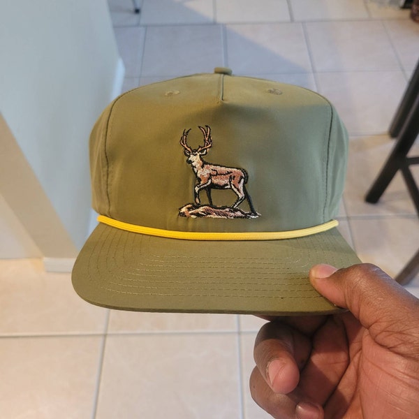 Green "white Tail Deer" Rope Hat | Retro 5-panel | Hunting Camp ...