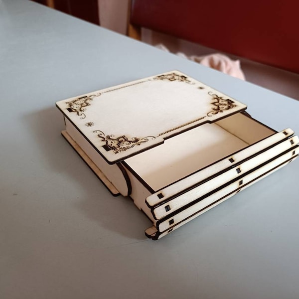 Slider Book Box Laser Cut Svg Files, Wood Gift Slider Book Box, Vector ...