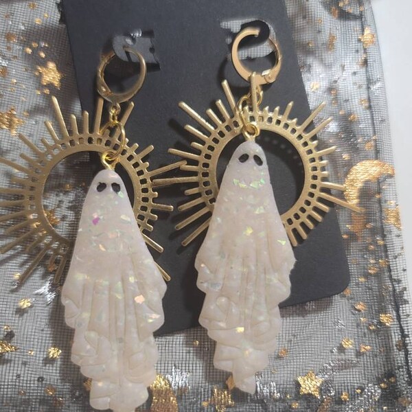 THE ORIGINAL Gold and Opalescent Ghost Earrings | Halloween | Polymer ...