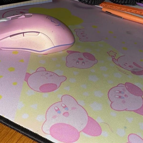 Kirby Drinking a Warm Drink, Kawaii Kirby Mouse Pad, Cute Kirby, Custom ...