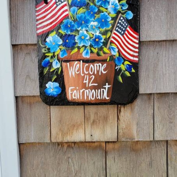 Painted Slate Tile, Welcome Plaque, Door Hanger, Pumpkin Slate Sign ...