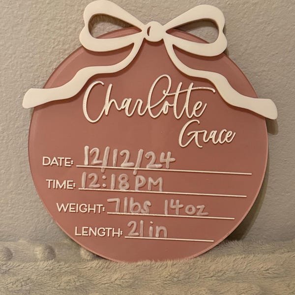 Bow Baby Birth Stat Sign Baby Girl Announcement Sign With Bow Acrylic ...
