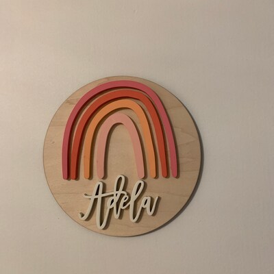 Round 3D Rainbow Welcome Wooden Sign Baby Name Announcement - Etsy