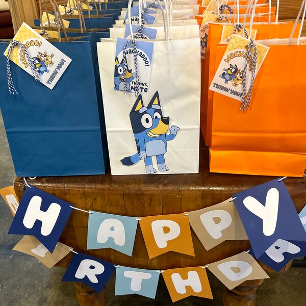 Light Blue Navy Brown Tan Boho Happy Birthday Party Banner Garland ...