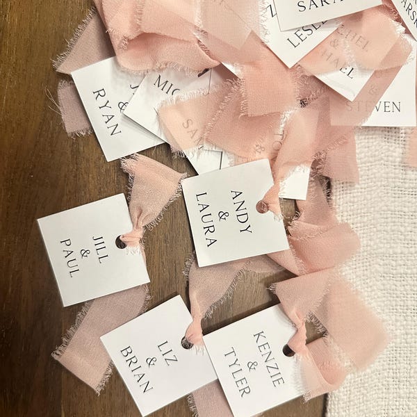 Custom Wedding Name Tags With Chiffon Ribbon: Elegant Seating Chart ...