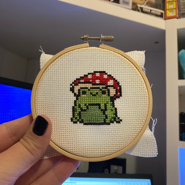Mushroom Frog Cross Stitch Pattern PDF - Kawaii Funny Easy Tiny Frog ...
