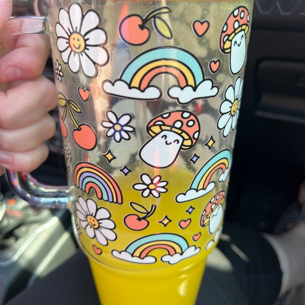 40oz Mushroom Daisy Glass Tumbler With Handle - Etsy