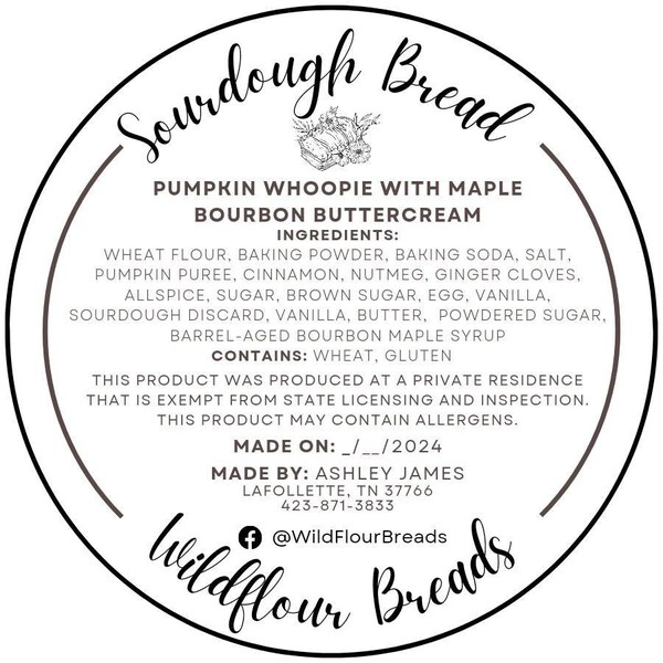 Sourdough Ingredient Label Card, Bread Made on & Made By; Custom ...