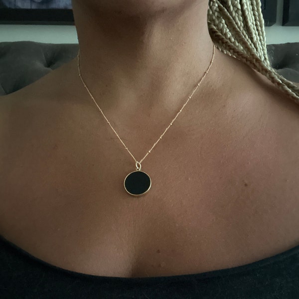Black Obsidian Circle Pendant Necklace Minimalist Geometric Jewelry on ...
