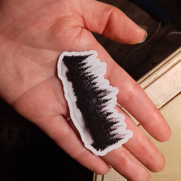 Watercolor Tree Line, Pine Tree, Laptop Sticker, Water Bottle Sticker ...