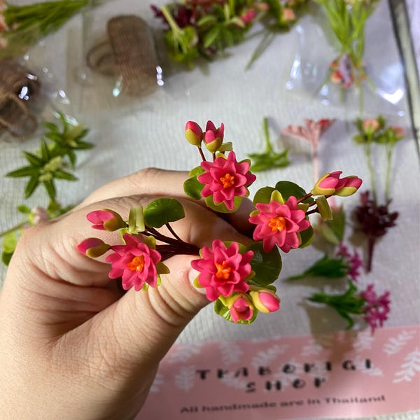 5 Miniature Dollhouse Clay Rose Flowers, Peach Color Coral Color Fairy ...