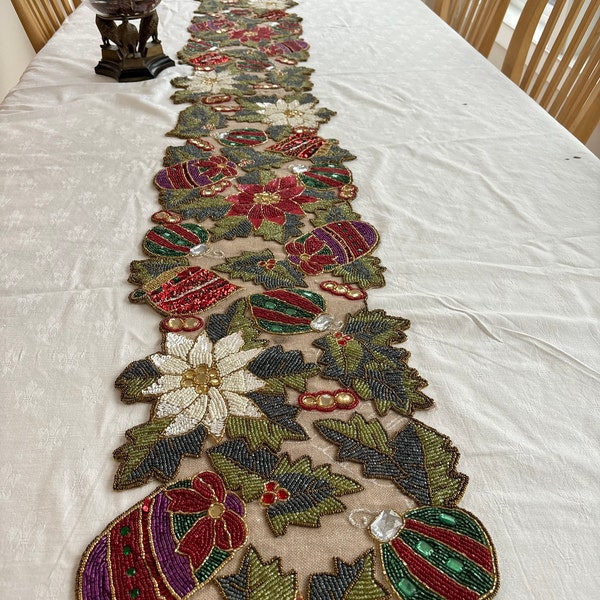 XL Handmade Christmas Table Runner, Beaded Runner, Centerpiece Multi ...