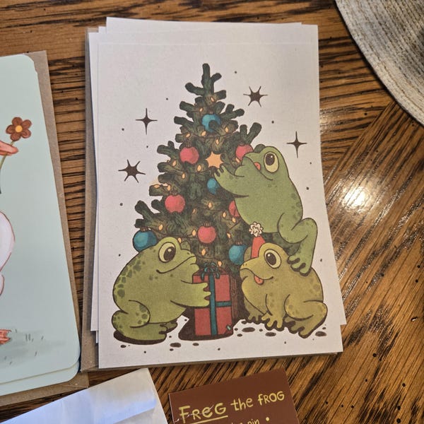BUNDLE Frogmas Cards | Recycled Paper Postcard | Frog Themed Christmas ...