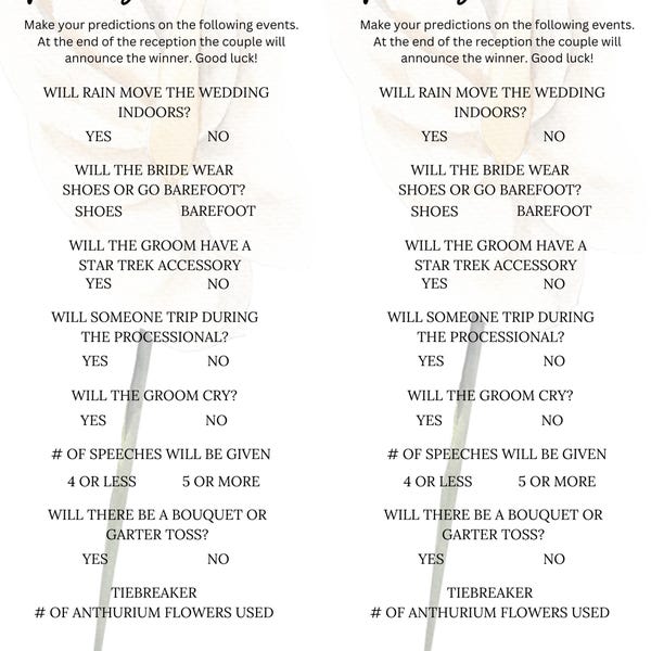 Wedding Place Your Bets Template, Wedding Prop Bets Wedding Shower ...