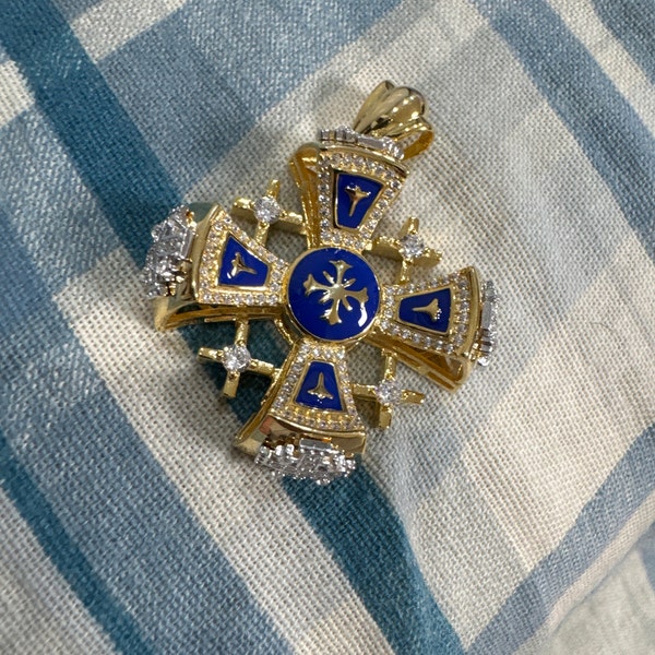 King Solomon Jerusalem Cross / Eilat Stone Jerusalem Cross Pendant With ...