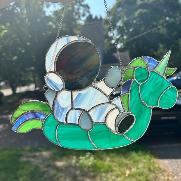 Spaceman Pattern Stained Glass Galaxy Astronaut Window Panel Suncatcher ...