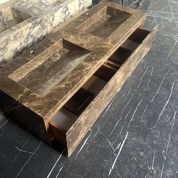 Calacatta Marble Freestanding Vanity Unit, Bathroom Marble Vanity With ...