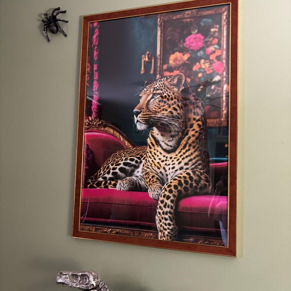 Luxurious Leopard Lounging on Sofa, Wild Animal Art, Maximalist Wall ...