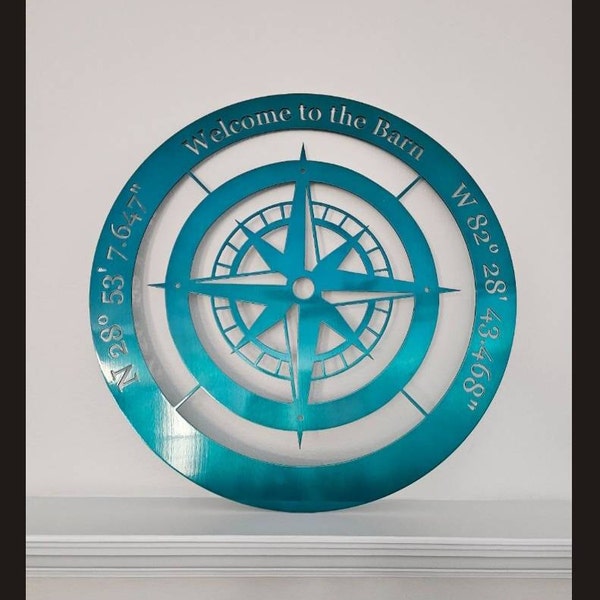Personalized Compass Metal Sign - Custom Coordinates Sign - Nautical ...