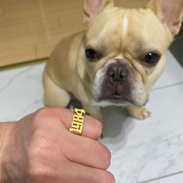 Year Ring , Date Ring , Dainty Number Ring , Date Signet Ring , Old ...