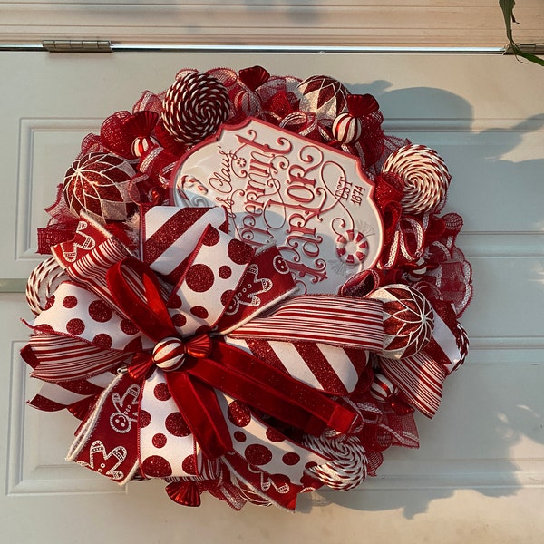 Peppermint Christmas Swag, Christmas Wreath for Front Door, Red and ...