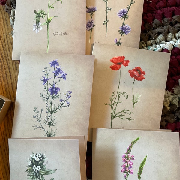 Watercolor Vintage Botanical Floral Wildflower Notecards - 12 Card Gift ...