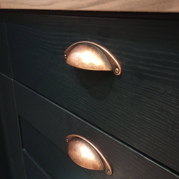 Antique Copper Kitchen Cabinet Handles Aged Rustic Half Moon Cup Pull ...