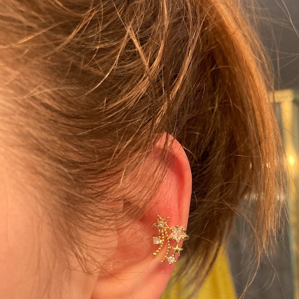 Star Ear Cuff, Ear Cuff No Piercing, Gold Ear Cuff, Star Crystal Jewelry, Crystal Earrings, Cute ...