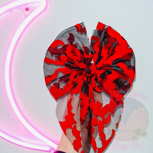 Mystical Goth Blood Red Flocked Wicked Bat on Black Mesh for Fashion ...