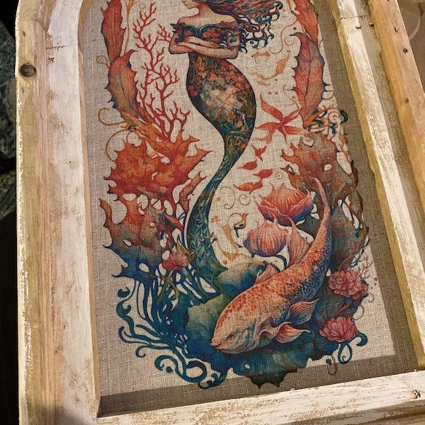 Mermaid Wall Art | 14" X 22" | French Poster Wall Art | Linen Wall ...