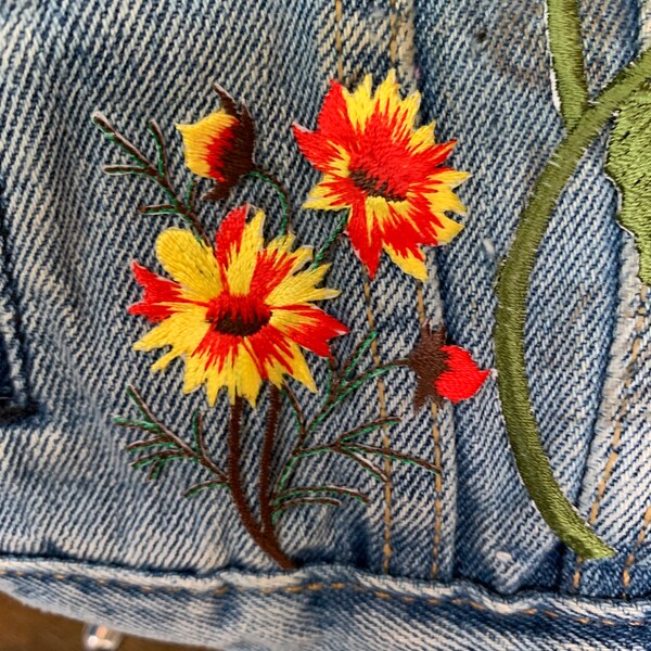 Flowers - Wild Flowers - Spring - Red and Yellow - Embroidered Iron ...