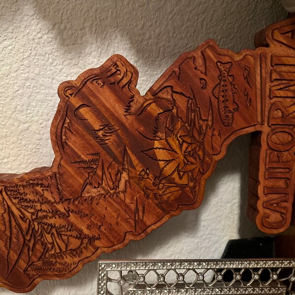 Carved Wood California State Wall Art, Family Travel Vacation Souvenir ...