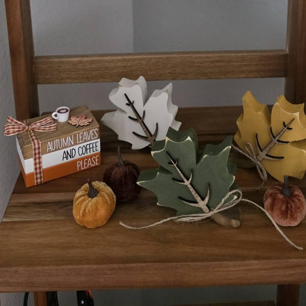 Wood Fall Leaves Rustic Maple Leaf Thanksgiving Decor Orange Gold Green ...