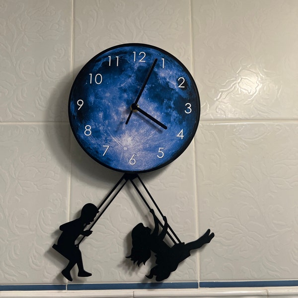 Girl Swinging on the Moon - Wall Clock With Pendulum - Wall Clock ...