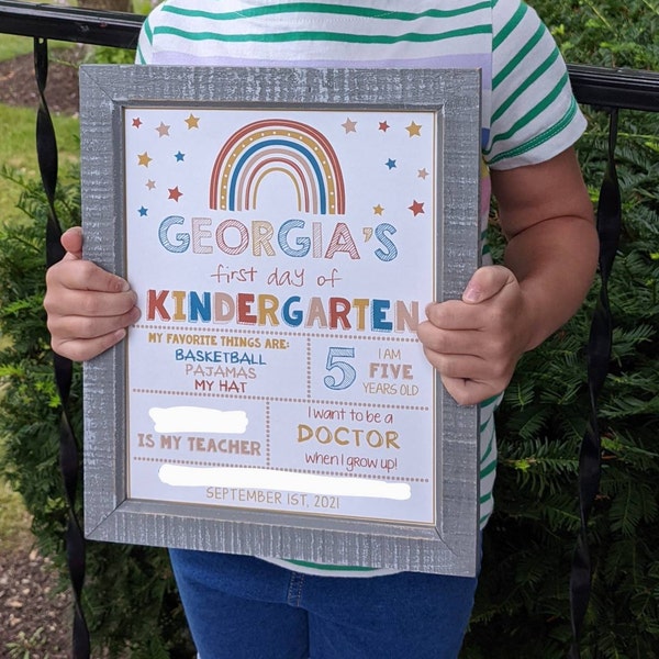 Editable First Day of Kindergarten Sign, Boho Rainbow First Day of ...