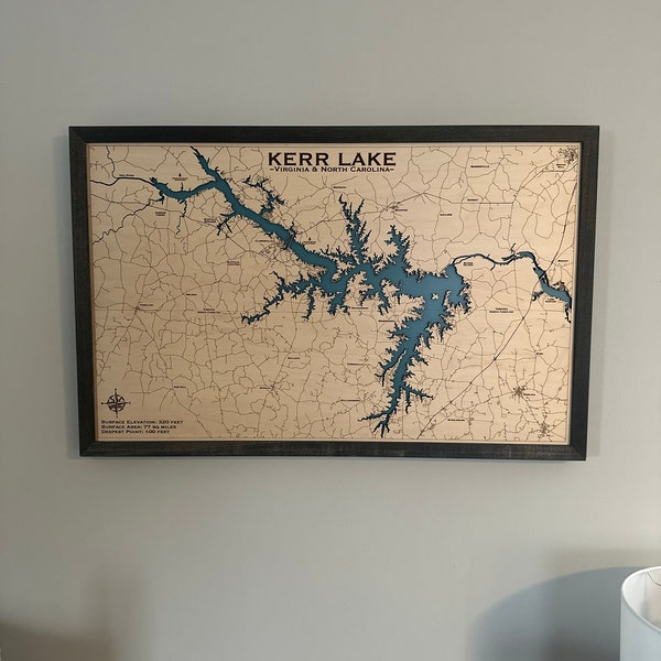 KERR LAKE, Custom Wood Map, Lake House Decor, Sign, Custom Lake Map ...