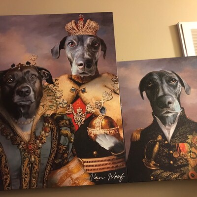 Custom Dog Portrait, 2 Pet Portrait Royal, Two Pets Portrait, Funny Pet ...