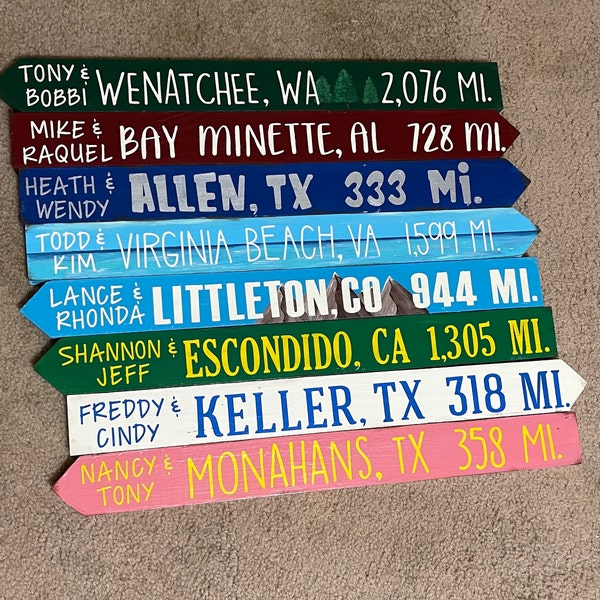 Hand Painted Directional Arrow Sign: Custom Destination Mileage Marker ...