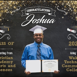 Sparkle Graduation Party Backdrop, Add Your Photo, Chalkboard ...