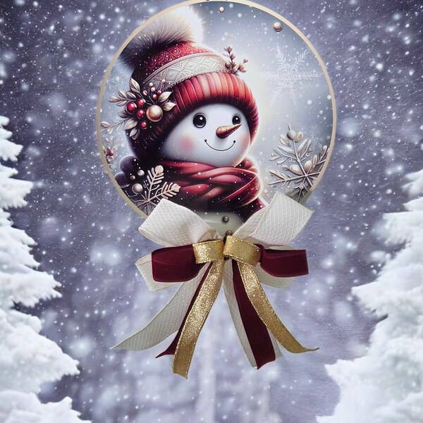 Snowman Wreath Sign, Winter Sign, Round Christmas Sign, Circle Sign ...