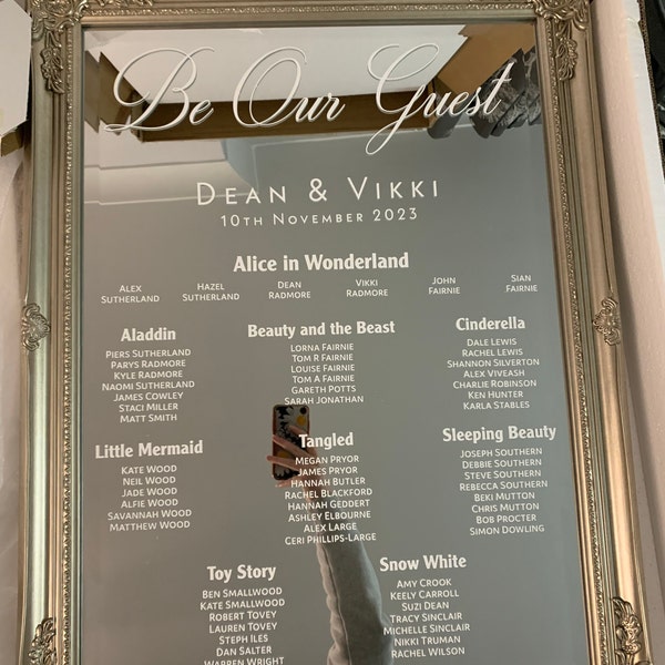 Mirror Table Plan/ Wedding Table Plan / Mirror Seating Plan/ Wedding ...