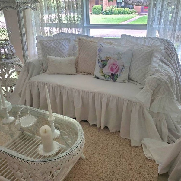Slipcover | Ruffled Slipcover | Sofa Cover | Sofa Scarf | Slip Cover ...