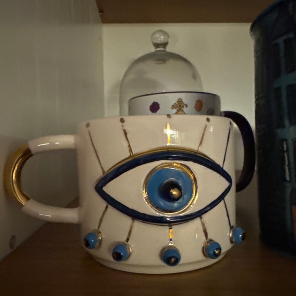 24K Gold Evil Eye Mug With Plate - Turkish Coffee Mug - Tea Mug ...