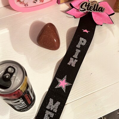 Pin Me Cheer Competition Tag Ribbons, Customizable Glitter Colors Add ...