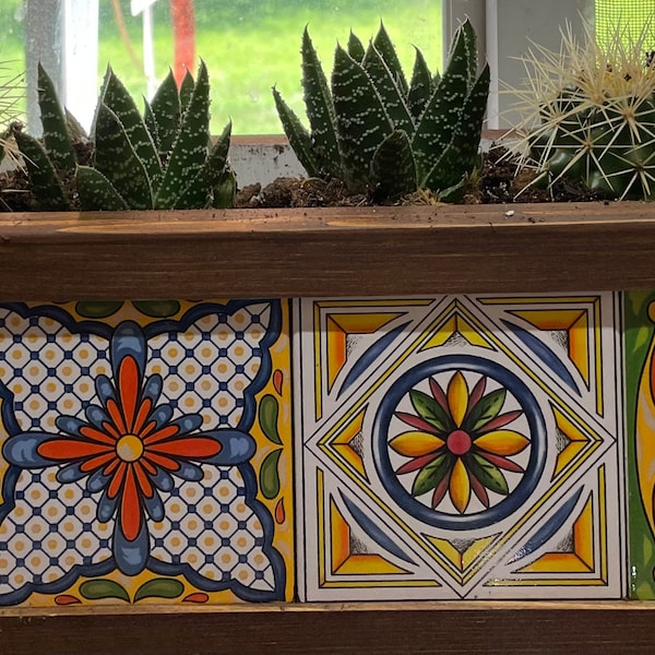 Wooden Planter With Mexican Tile/indoor and Outdoor Flower Box/home and ...