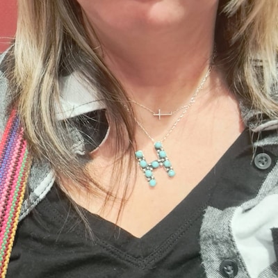 Turquoise Initial Letter Necklaces-kingsman Turquoise & Silver - Etsy