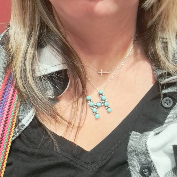 Turquoise Initial Letter Necklaces-kingsman Turquoise & Silver - Etsy