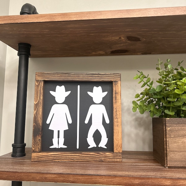 Cowboy Cowgirl Silhouette Western Bathroom Decor Sign - Etsy