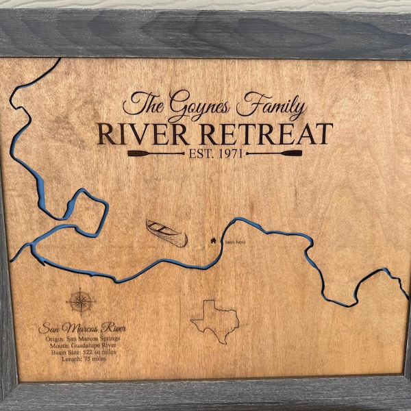 Personalized Wood River Map - Custom Engraved Wooden River Map - Unique ...