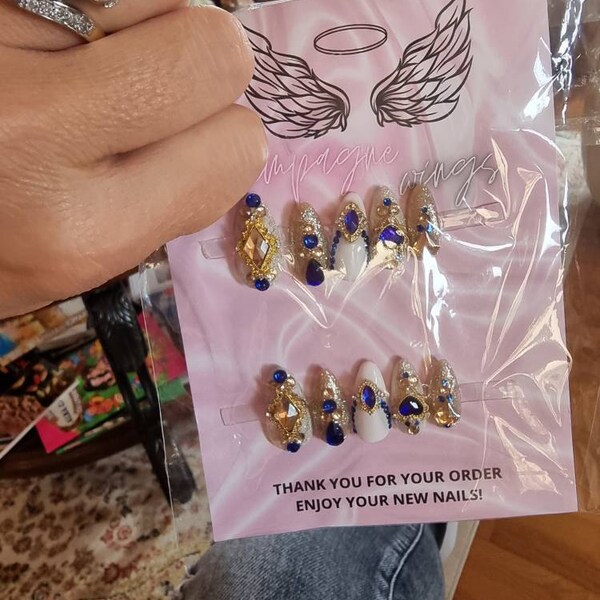 XXXL French Press on Nails | Extra Long Custom Acrylic Nails With Gems ...